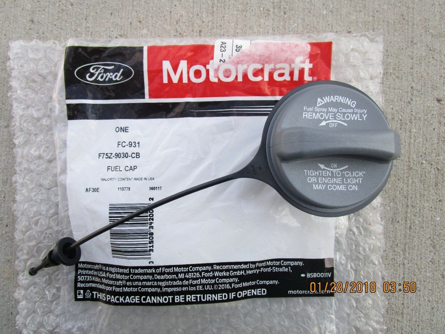 FORD MOTORCRAFT FC-931 F75Z-9030-CB FUEL GAS TANK FILLER CAP WITH ...
